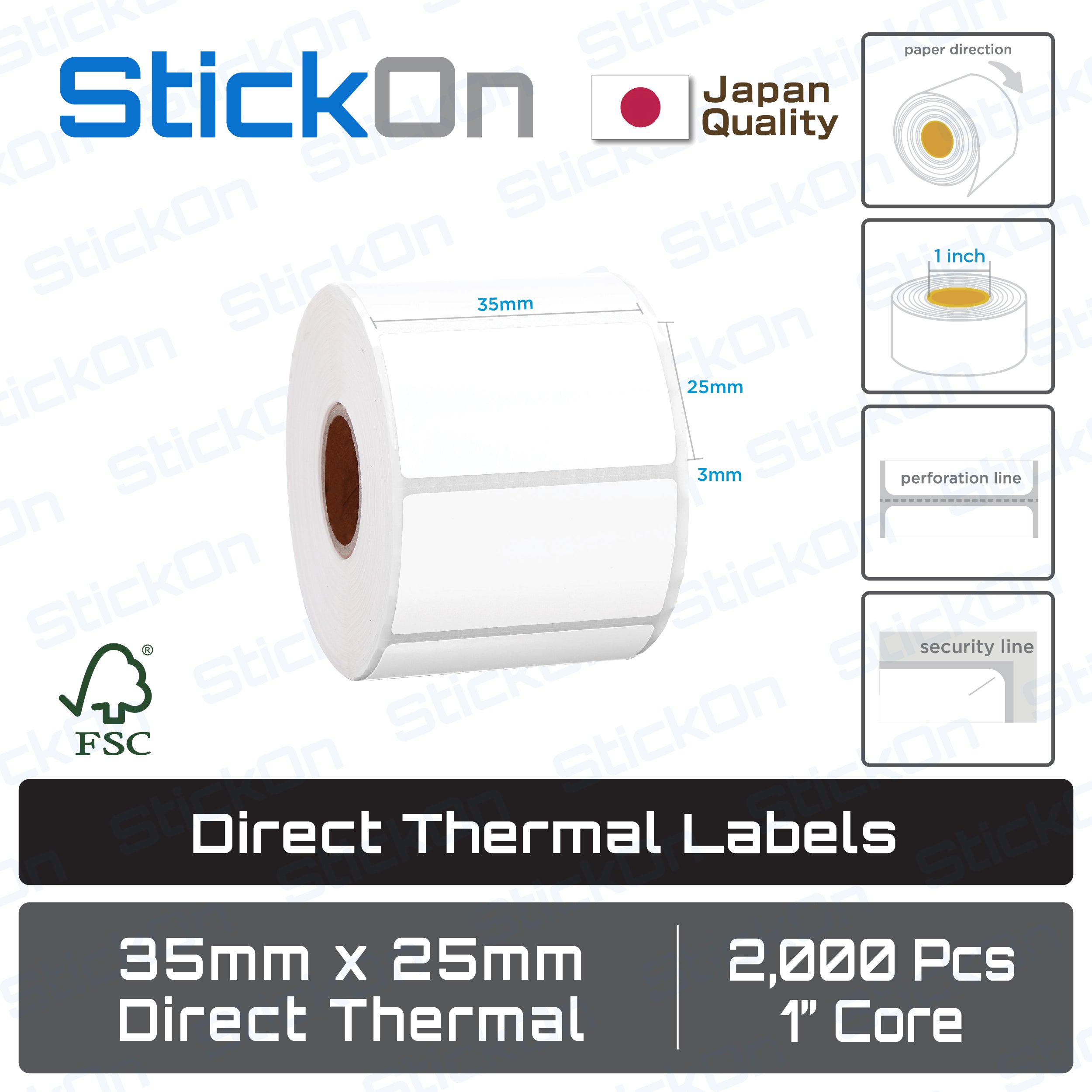 Thermal Barcode Label 35x25mm Direct Thermal FSC [10 Rolls] – STICKON ...