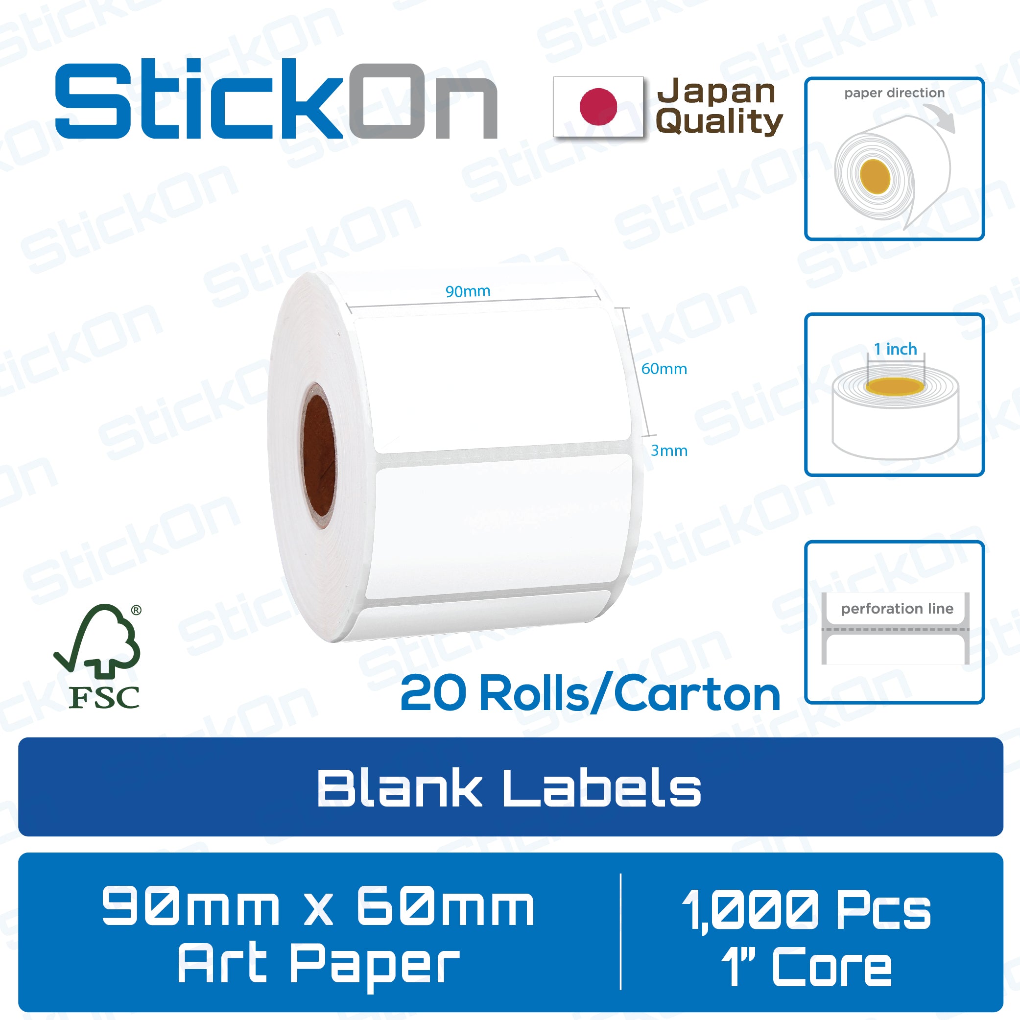 Barcode Label 90x60mm Art Paper FSC [20 Rolls] – STICKON SDN. BHD.